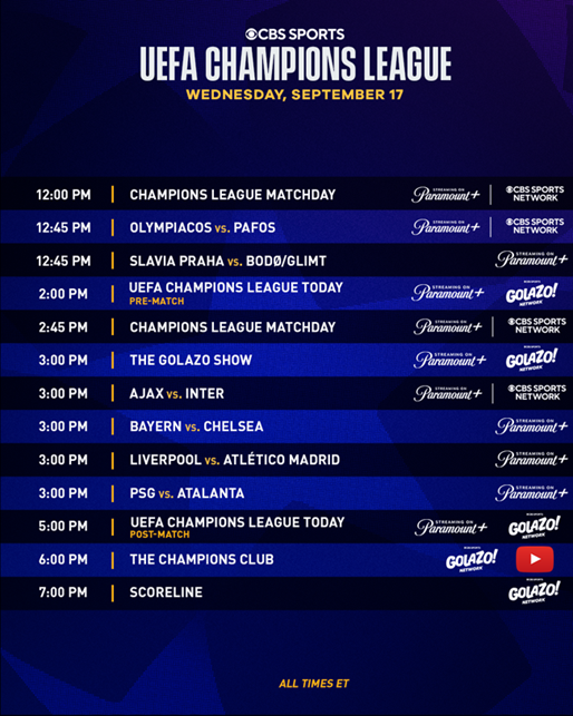 Paramount Press Express | CBS SPORTS KICKS OFF 2025-26 UEFA CHAMPIONS ...