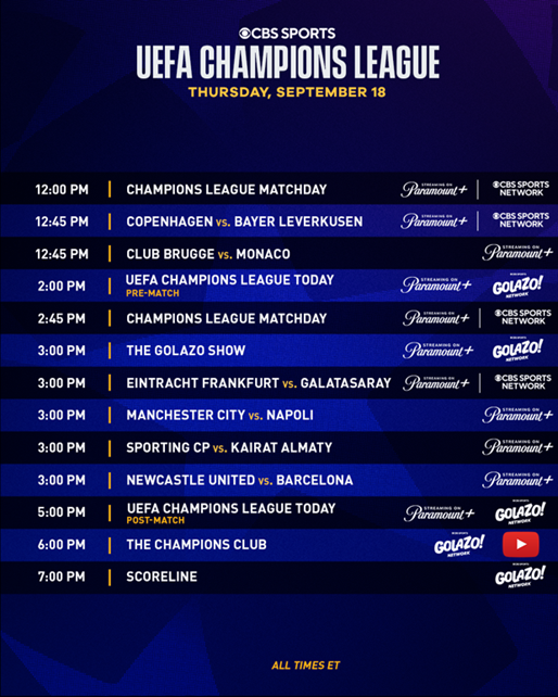 Paramount Press Express | CBS SPORTS KICKS OFF 2025-26 UEFA CHAMPIONS ...